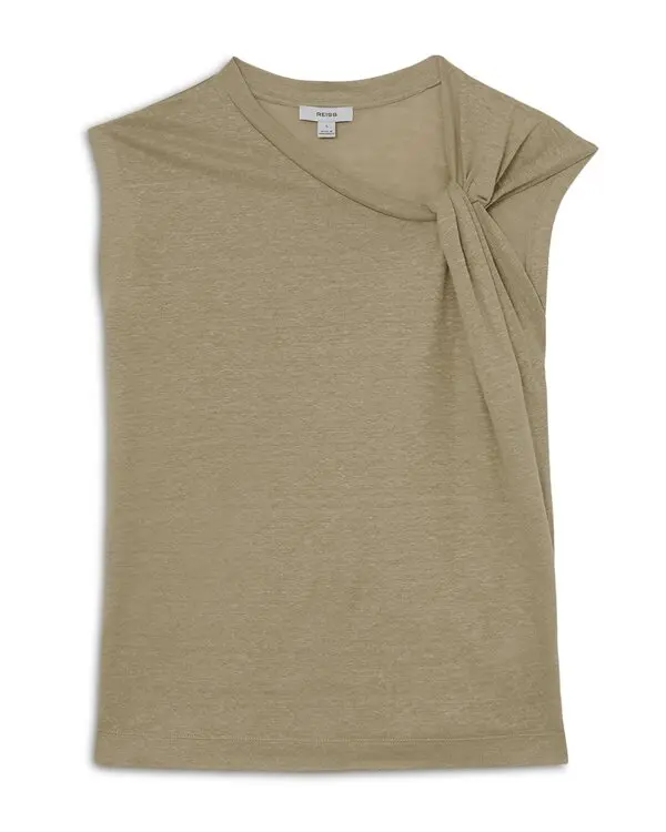 REISS Taylor Linen Tee With Knot Detail