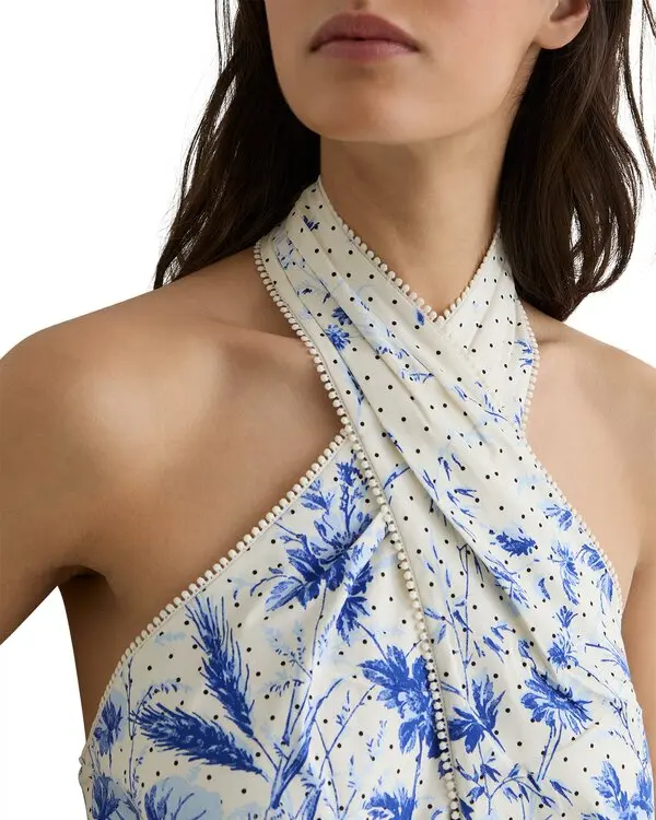 REISS Printed Halter Neck Maxi Dress With Belt