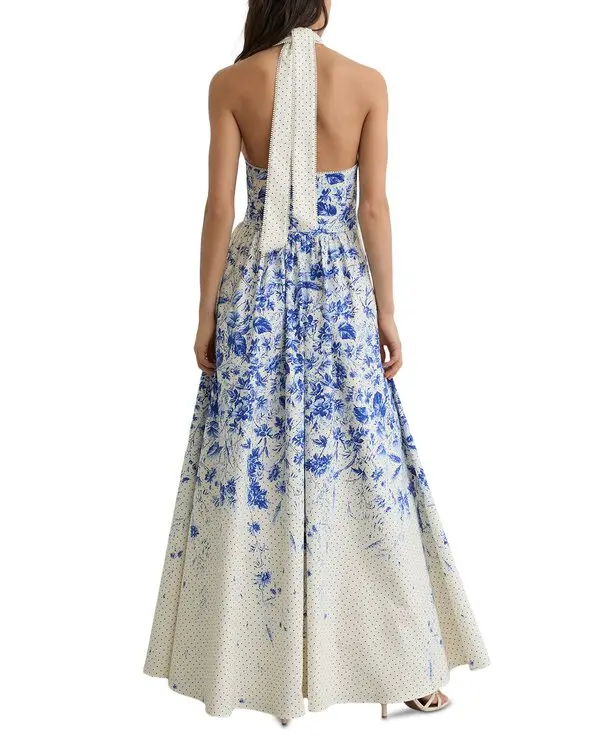 REISS Printed Halter Neck Maxi Dress With Belt