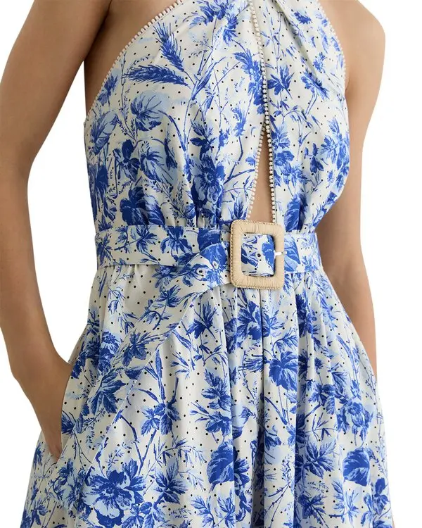 REISS Printed Halter Neck Maxi Dress With Belt