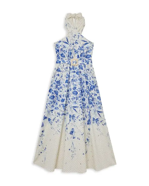 REISS Printed Halter Neck Maxi Dress With Belt