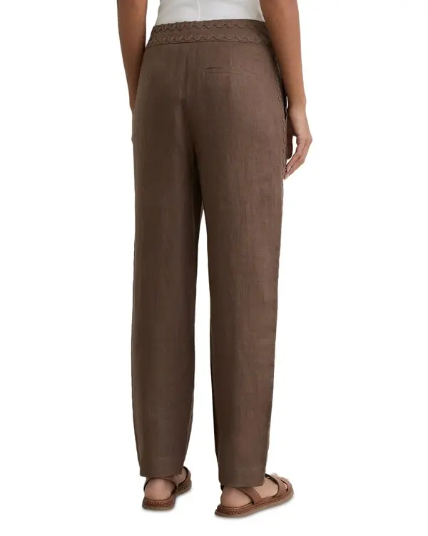 REISS Petite Wave Trim Tapered Linen Pants - Brown