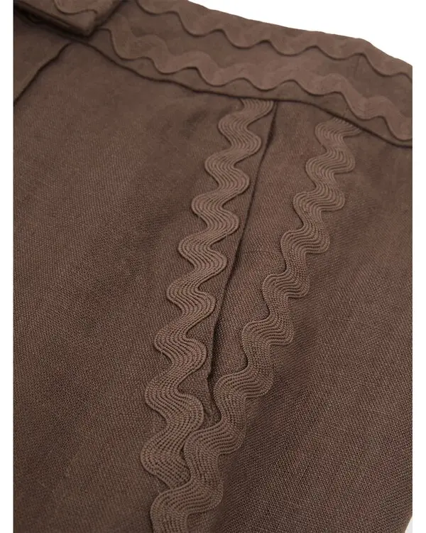 REISS Petite Wave Trim Tapered Linen Pants - Brown