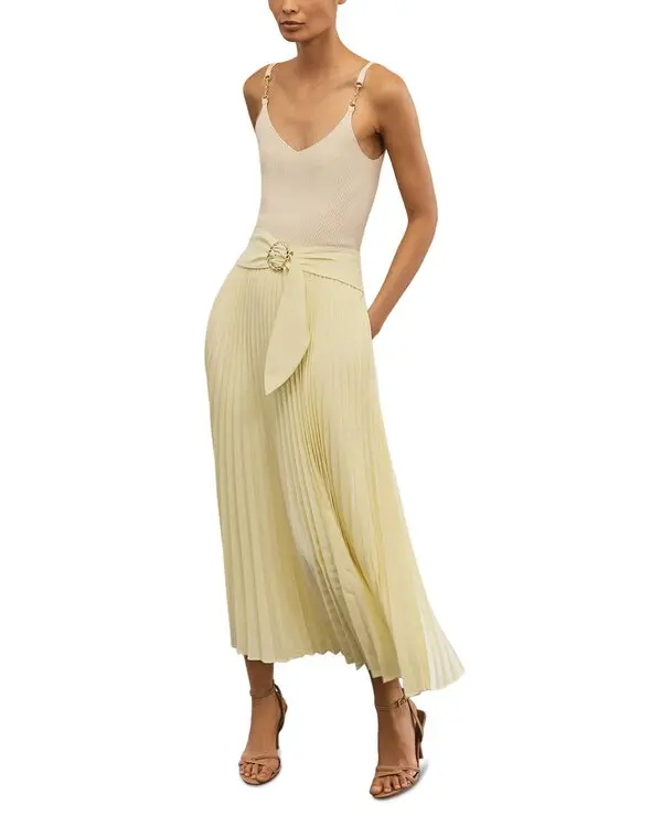 REISS Belted Pleated Midi Skirt