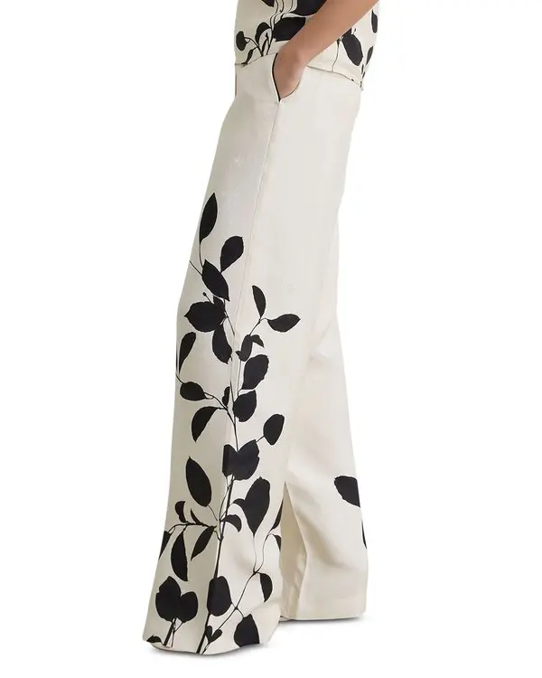 REISS Petite Delilah Printed Wide Leg Pants - Ivory/black