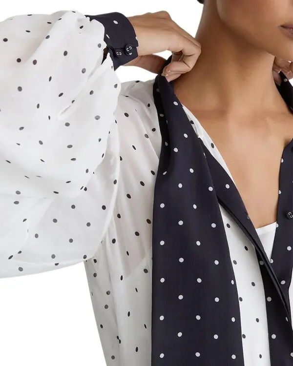 REISS Polka Dot Tie Neck Blouse