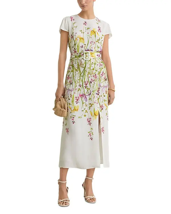 REISS Floral Printed Belted Midi Dress