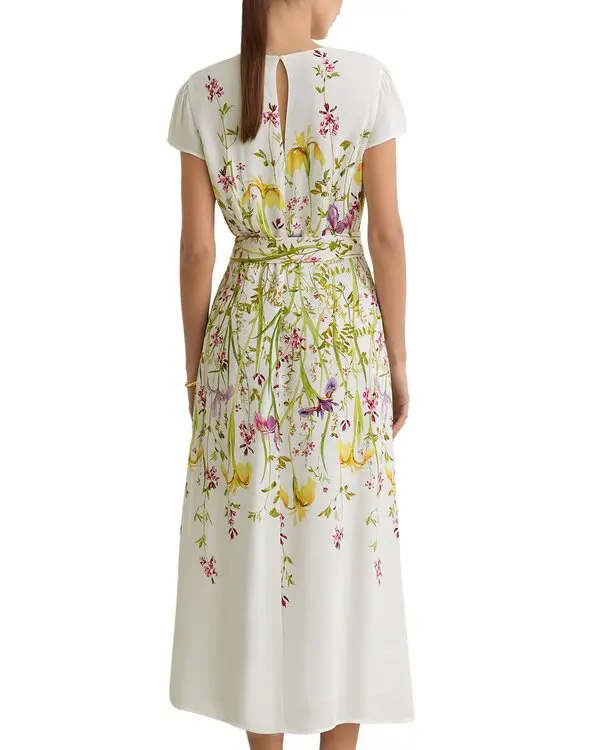REISS Floral Printed Belted Midi Dress