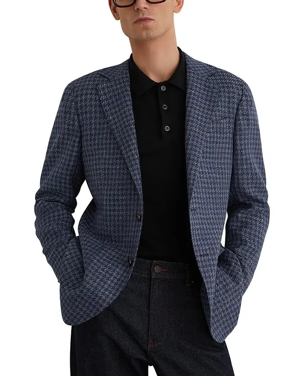 REISS Romana Tailored Fit Single Breasted Two Button Notch Dogstooth Blazer - Navy