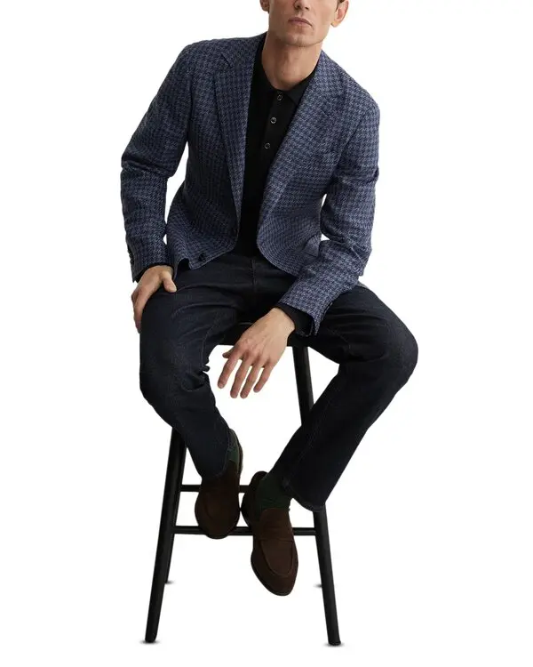 REISS Romana Tailored Fit Single Breasted Two Button Notch Dogstooth Blazer