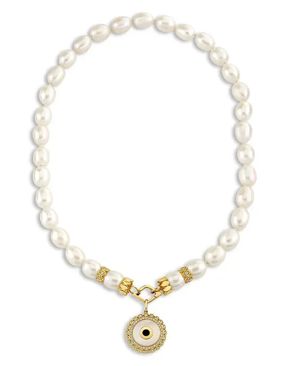 SYDNEY EVAN 14k Yellow Freshwater Rice Pearl & Diamond Eye Pendant Necklace - Gold