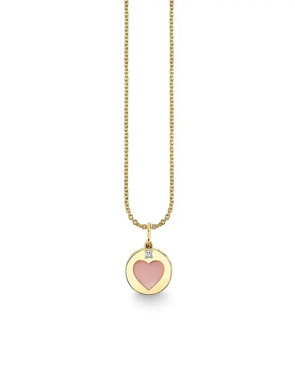 SYDNEY EVAN 14k Yellow Pink Mother Of Pearl & Diamond Heart Pendant Necklace - Gold