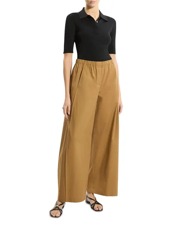 Theory Wide Leg Cotton Pants - Bronze