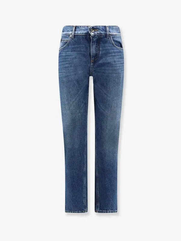 Dolce & Gabbana Denim Jeans With Engraved Logo Patch - Blue