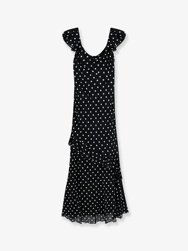 SELF-PORTRAIT Polka Dot Viscose Dress - Black