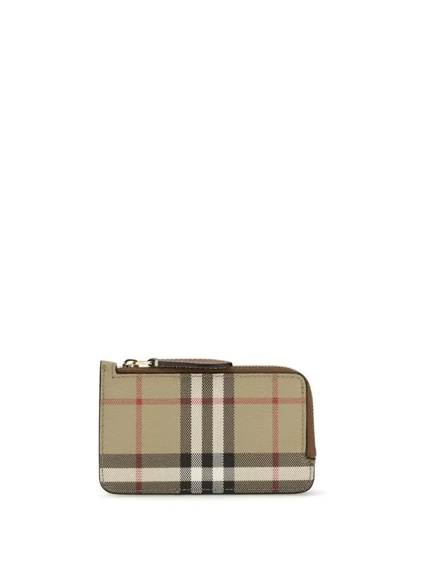 Burberry Check Card Holder With Zipper - Cream