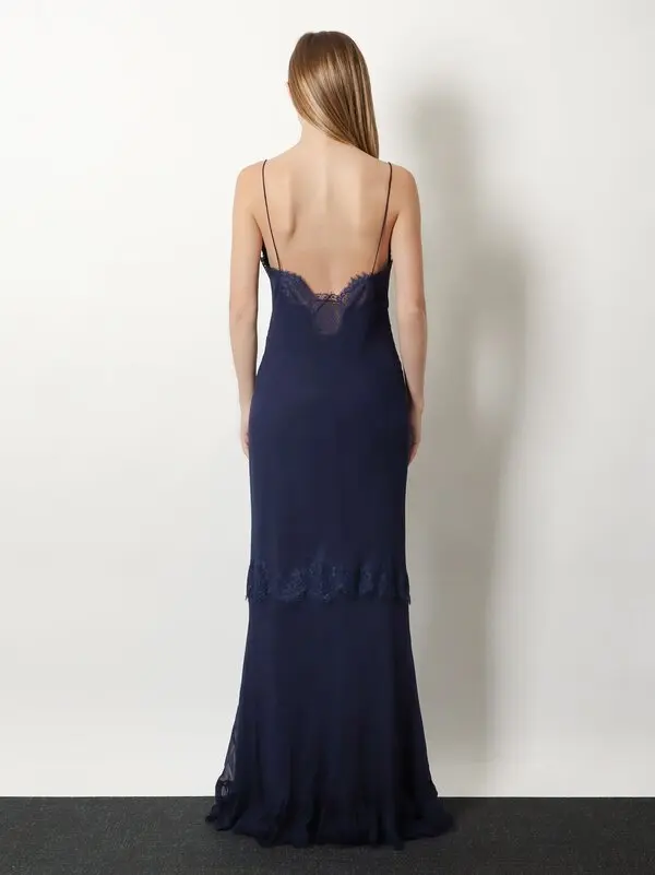 SELF-PORTRAIT Georgette Maxi Dress With Lace Inserts