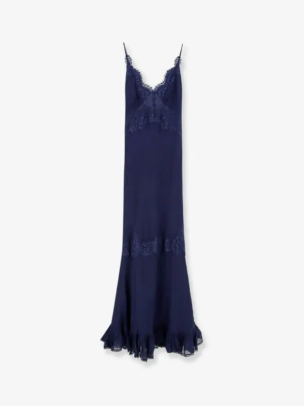 SELF-PORTRAIT Georgette Maxi Dress With Lace Inserts - Blue