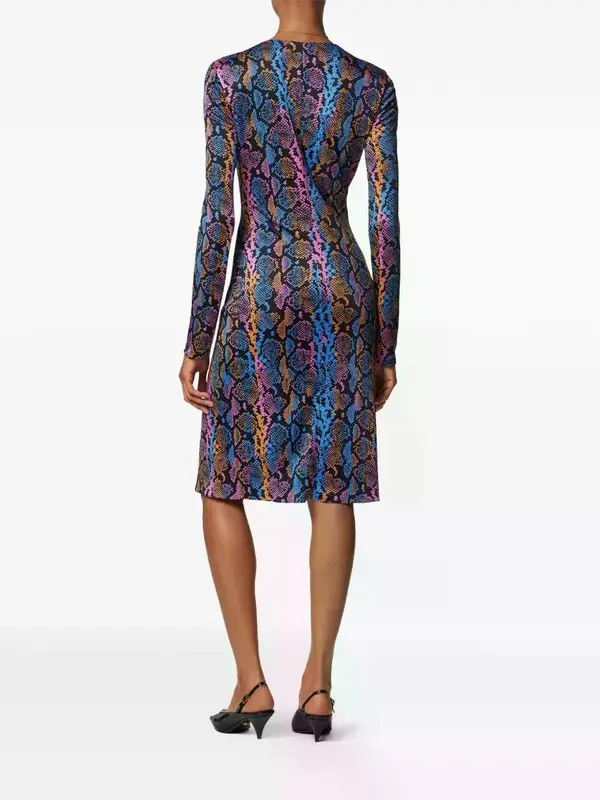 Versace Long-sleeved Python Print Midi Dress