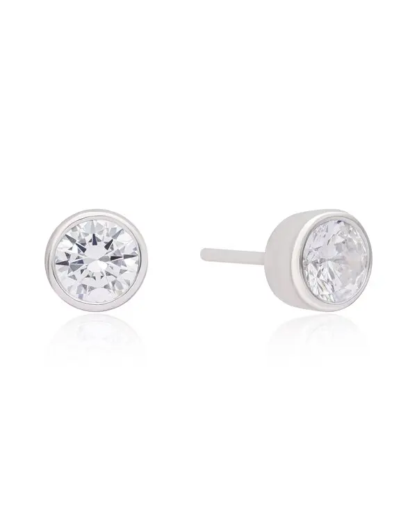 THE JEWELZ Sterling Silver Round Cubic Zirconia Stud Earrings - White/silver