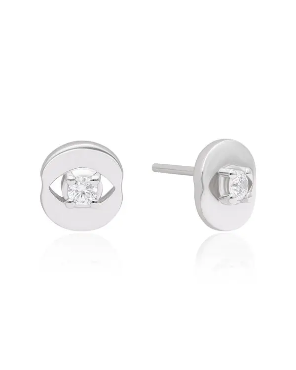 THE JEWELZ Sterling Silver Evil Eye Solitaire Stud Earrings - White/silver