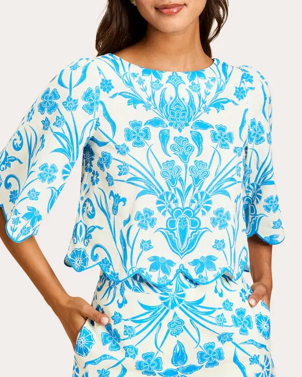 Mestiza New York Charlize Floral Cotton Scalloped Crop Top