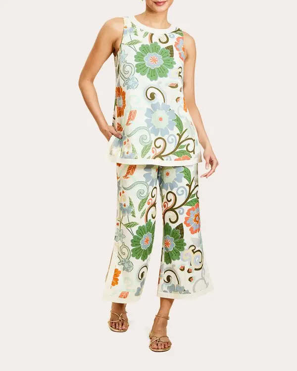 Mestiza New York Judah Floral Cotton Cropped Flare Pants
