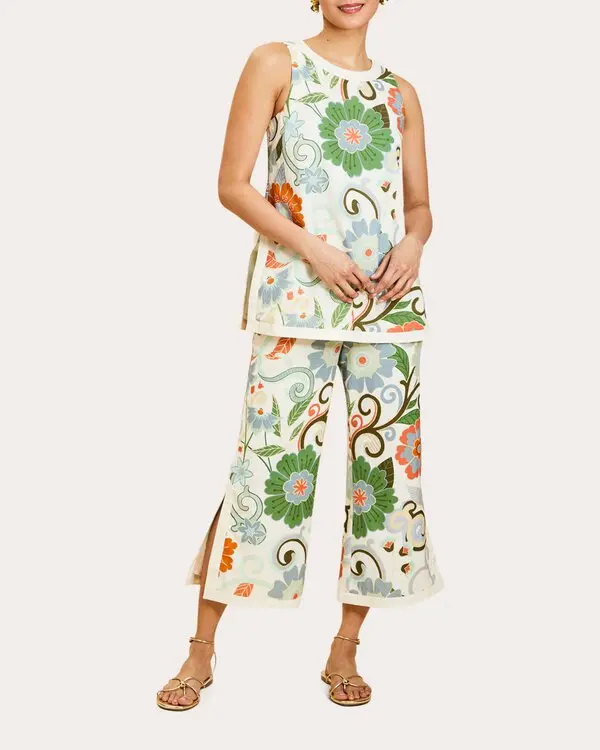 Mestiza New York Judah Floral Cotton Cropped Flare Pants