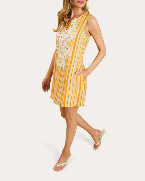 Mestiza New York Belize Embroidered Stripe Mini Shift Dress