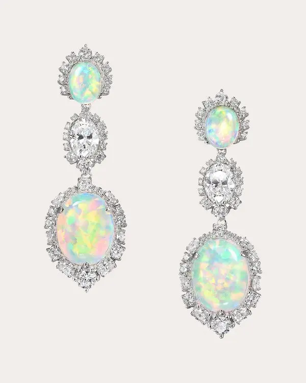 ANABELA CHAN Diamond & Sky Opal Cabochon Drop Earrings - Silver