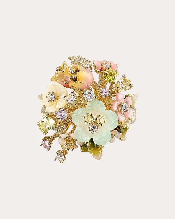ANABELA CHAN Diamond Primrose Bouquet Ring In 18k Yellow Gold Vermeil