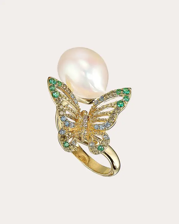 ANABELA CHAN Cultured Pearl & Diamond Butterfly Ring