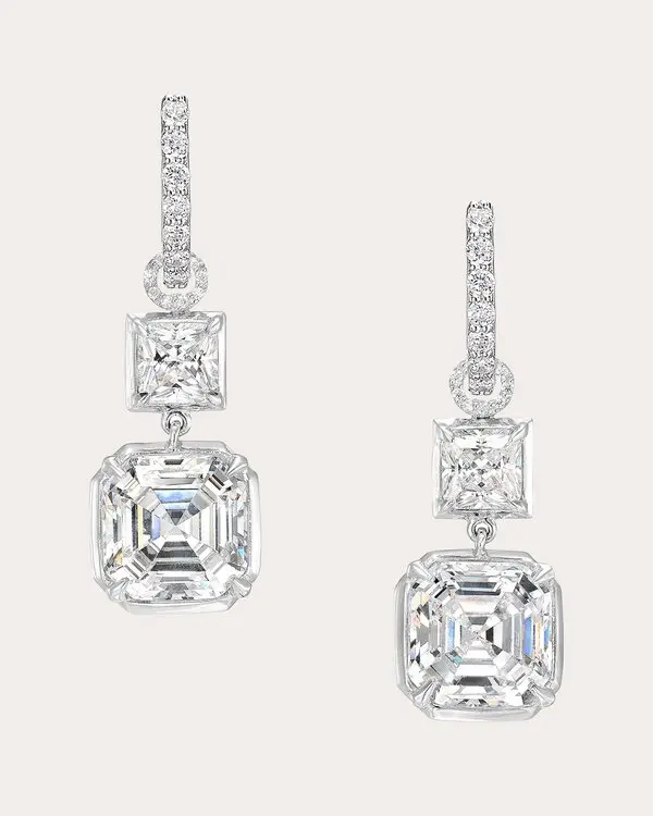 ANABELA CHAN Diamond Asscher Hoop Earrings In Gold - White