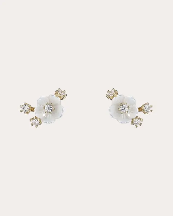 ANABELA CHAN Diamond & Mother Of Pearl Petite Floral Stud Earrings - White