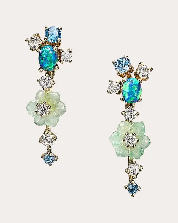 ANABELA CHAN 18k Gold Diamond & Opal Floral Ear Climbers - Blue