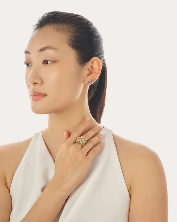 ANABELA CHAN 18k Gold Diamond & Opal Floral Ear Climbers