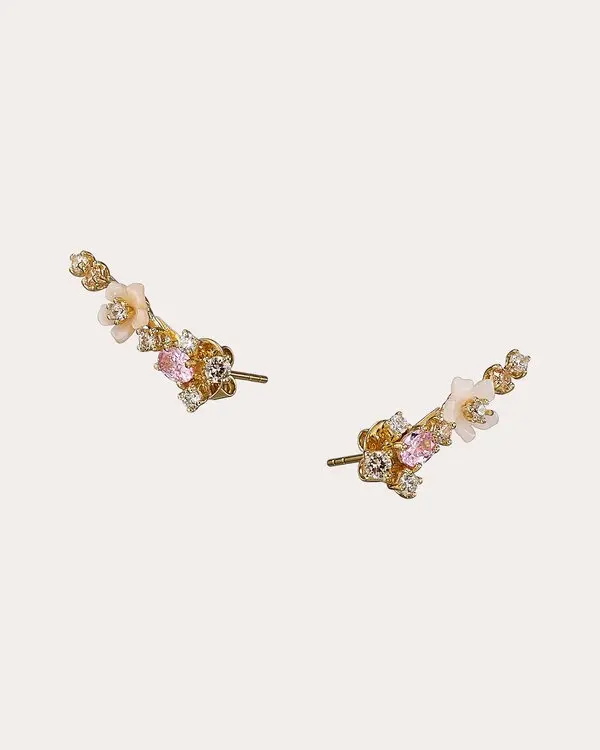 ANABELA CHAN Rose Gold Diamond And Mother Of Pearl Ear Climbers