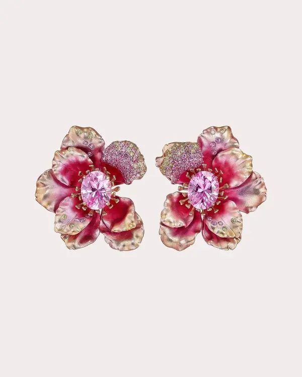 ANABELA CHAN Sapphire Peony Poppy Stud Earrings In 18k Gold - Pink