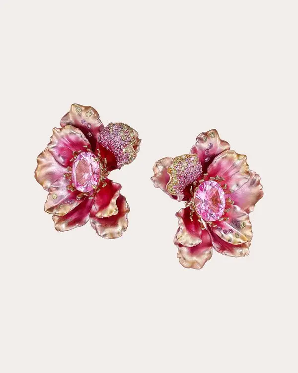 ANABELA CHAN Sapphire Peony Poppy Stud Earrings In 18k Gold