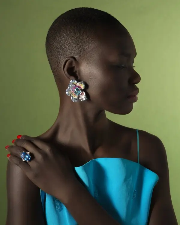 ANABELA CHAN Sapphire And Spinel Iris Poppy Stud Earrings