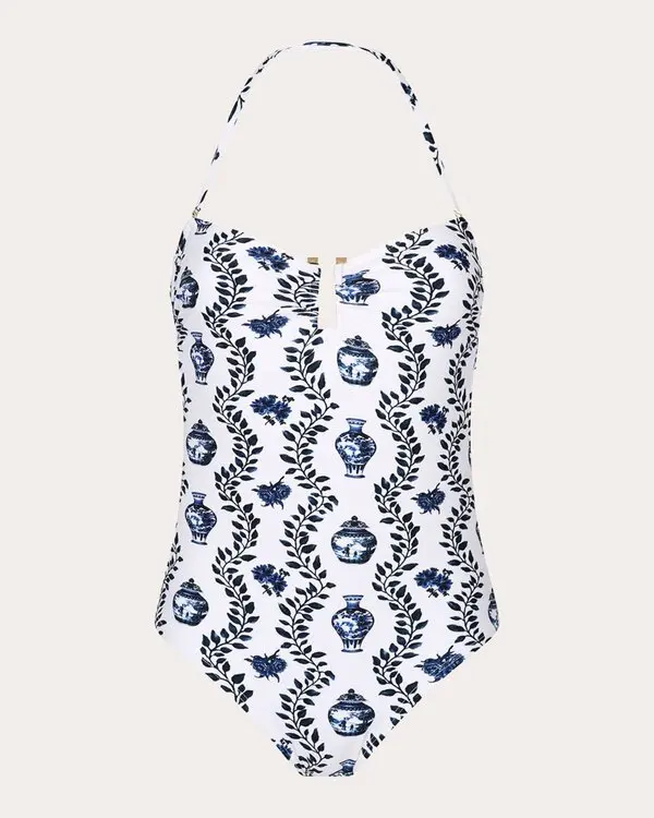 AGUACLARA Strapless One-piece With Dynastie Royale Print - Blue