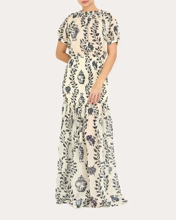AGUACLARA Dynastie Royale Smocked Maxi Dress
