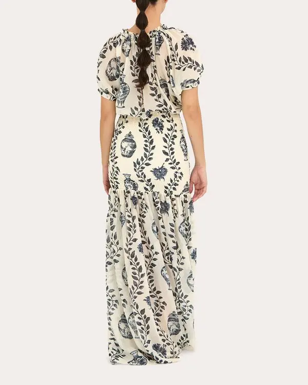 AGUACLARA Dynastie Royale Smocked Maxi Dress