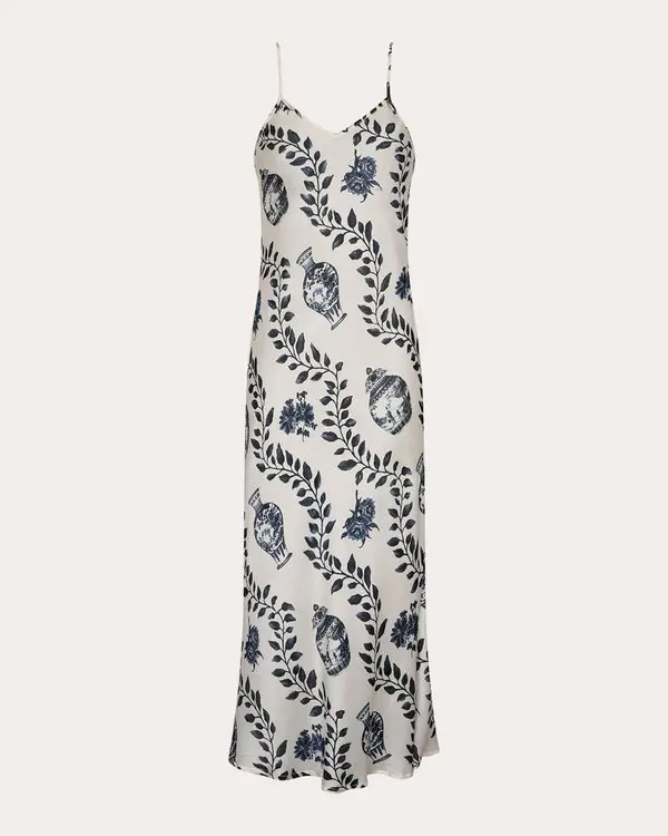 AGUACLARA Dynastie Royale Cotton Silk Midi Slip Dress - Blue