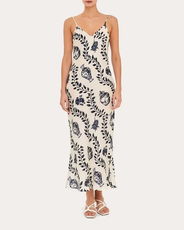 AGUACLARA Dynastie Royale Cotton Silk Midi Slip Dress - Blue