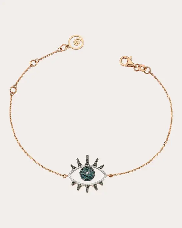 BEE GODDESS 14k Rose Gold Diamond Evil Eye Bracelet - Blue