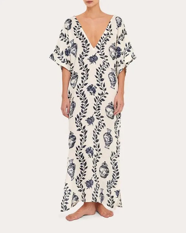 AGUACLARA Linen V-neck Tunic Dress