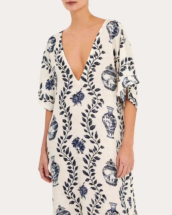 AGUACLARA Linen V-neck Tunic Dress