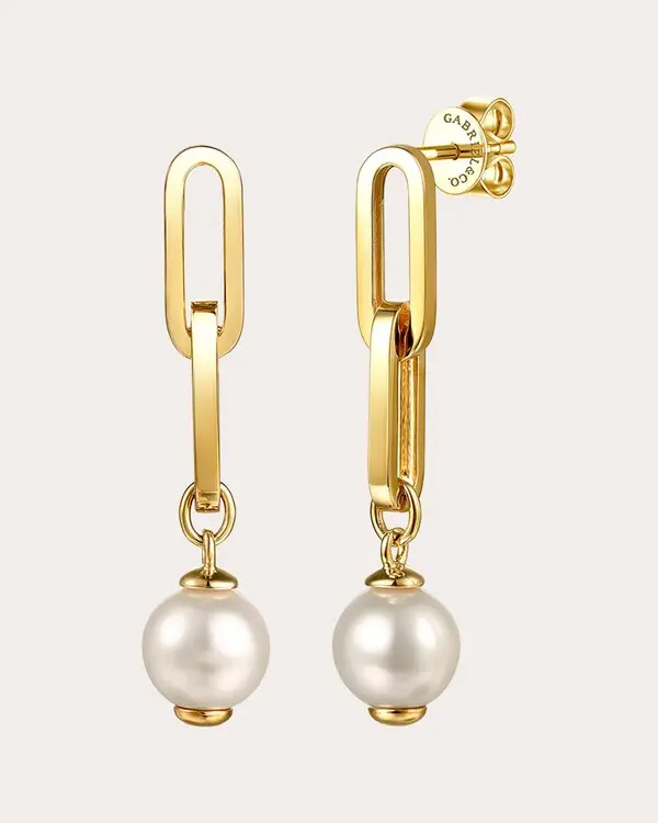 Gabriel & Co. Pearl And 14k Link Drop Earrings - Yellow