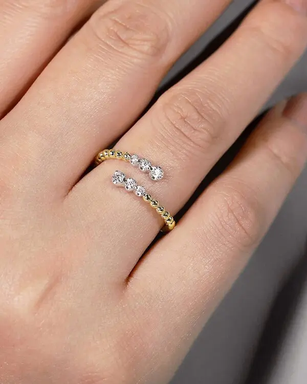 Gabriel & Co. Diamond & 14k Beaded Bypass Ring